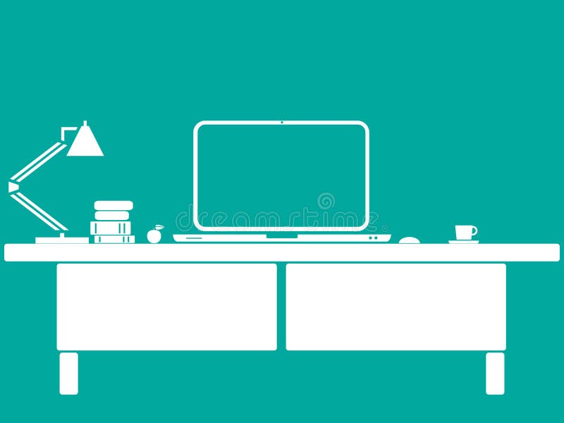 Desk and Laptop on a Table Flat Vector Format Stock Vector ...