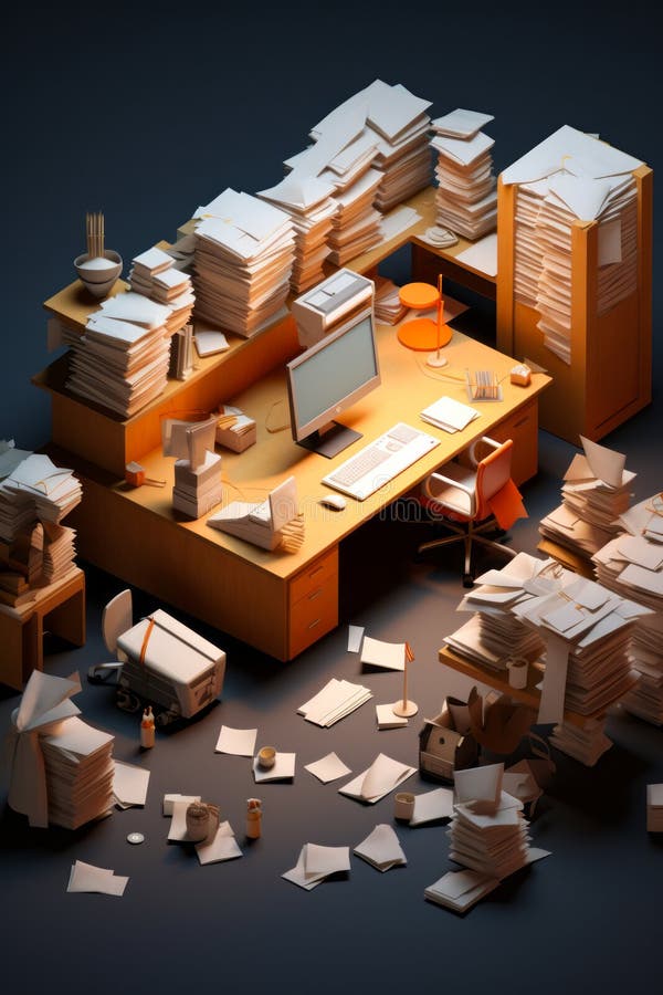 Desk with Lot of Papers on it and Computer. Generative AI Stock ...