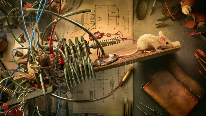 A Desk with a Lot of Things and a Drawing of a Mouse on it Stock ...