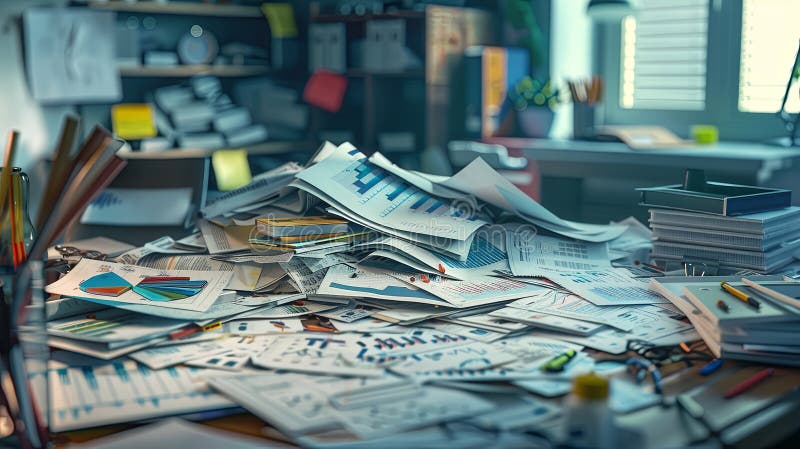 Desk Mess Highlighting Importance of Analytics Reports in Decision ...