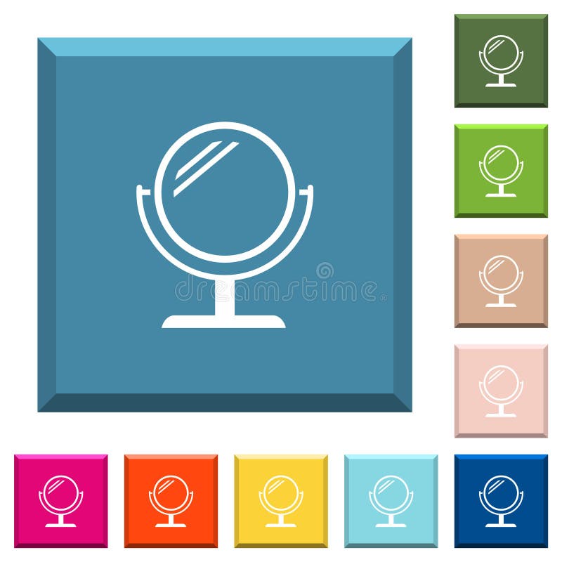 Desk Mirror with Reflection White Icons on Edged Square Buttons Stock ...