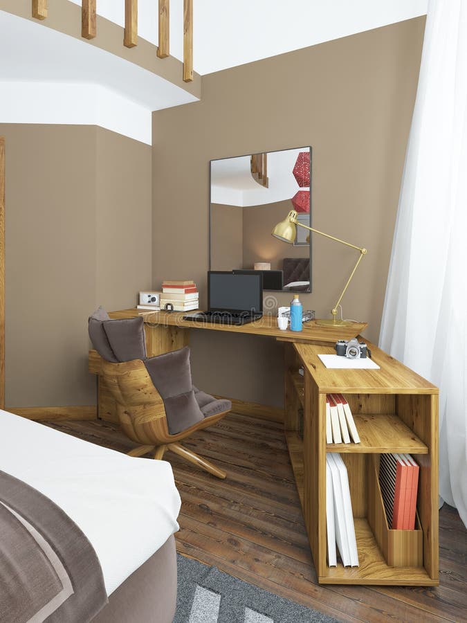 Desk in a modern bedroom. stock illustration. Illustration of padded ...