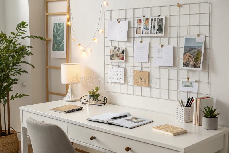 Desk with Mood Board of Blanks, Notes and Photos. Minimalist Creative ...