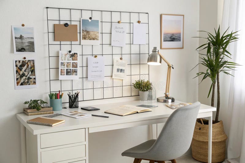 Desk with Mood Board of Blanks, Notes and Photos. Minimalist Creative ...