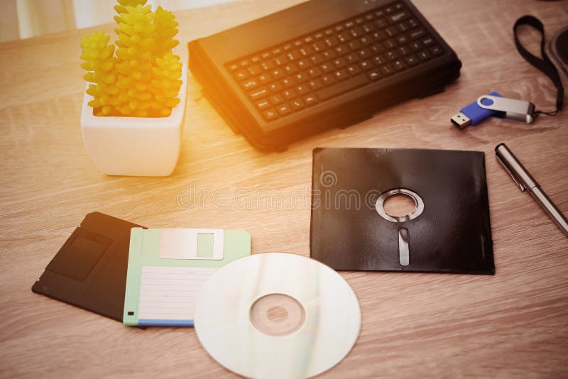 Desk with Note ,floppy Disk a, Floppy Disk B and Memory Drive in Home ...