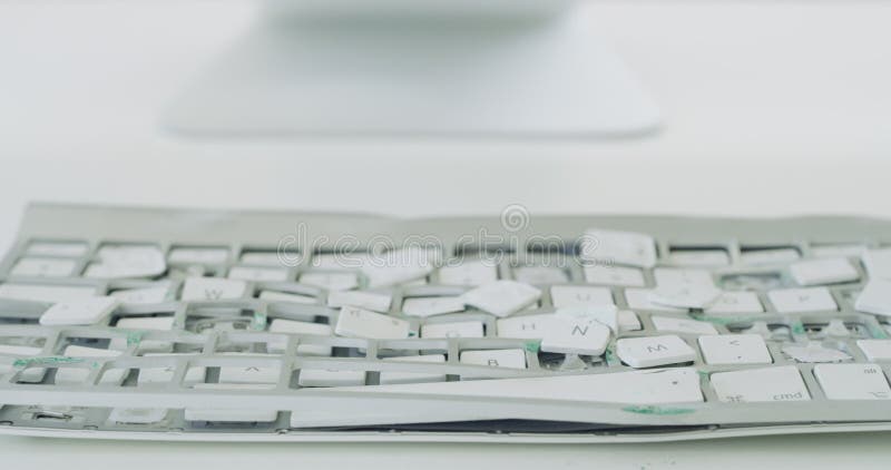 Desk, Office and Closeup of Broken Keyboard in a Digital Agency with ...