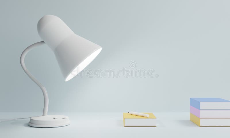 Desk Office or Reading Book 3d Rendering a Model with a White Lamp with ...