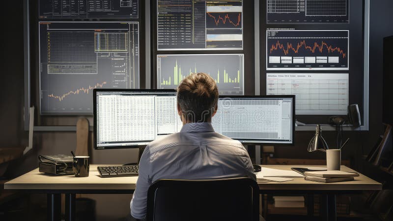 Desk Office Worker Back View Stock Illustration - Illustration of ...