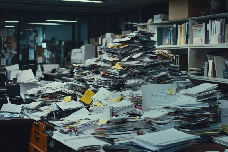 A Desk Overwhelmed with Stacks of Papers and Notes Stock Illustration ...