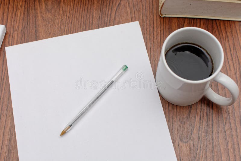 Desk with Papers, Books, Pens and a Cup of Coffee Stock Image - Image ...