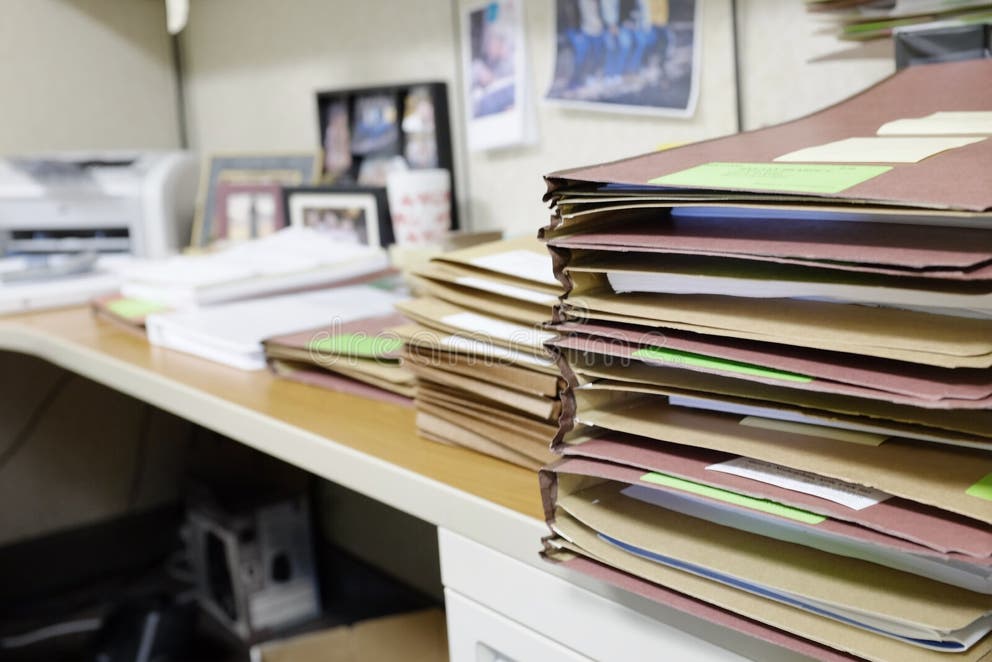 Desk Piled Up with Files and Work Stock Photo - Image of folders ...