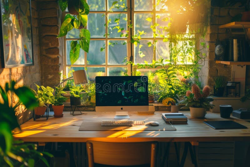 A Desk Positioned in Front of a Window with a Computer on it, Providing ...