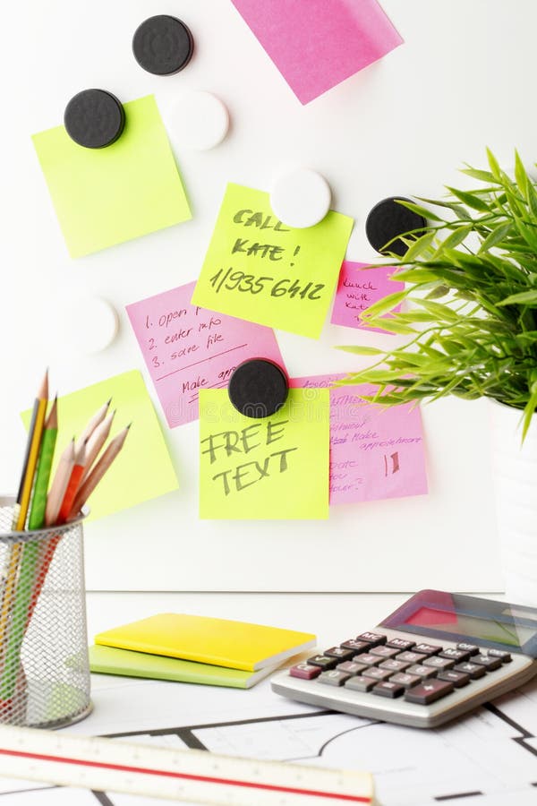 Desk with Post it notes stock image. Image of office - 31243969