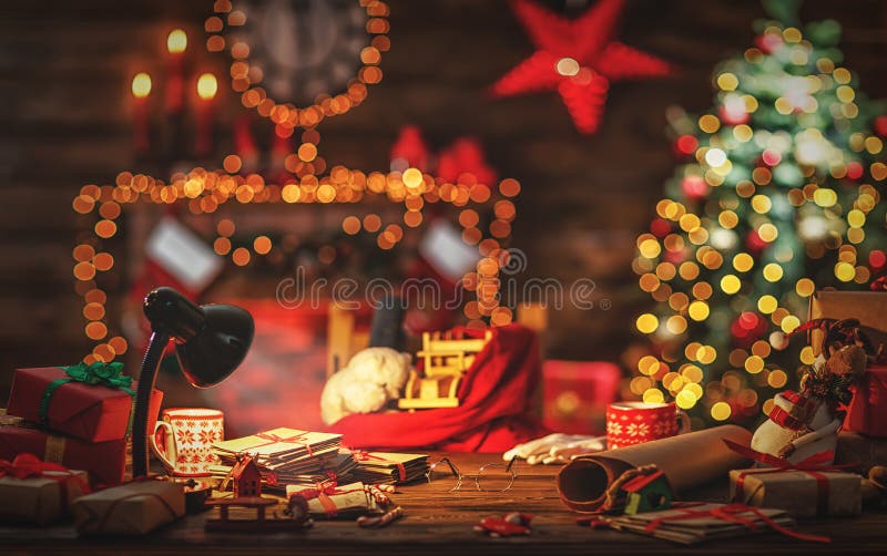 Desk of Santa Claus in Christmas Stock Image - Image of santa, card ...