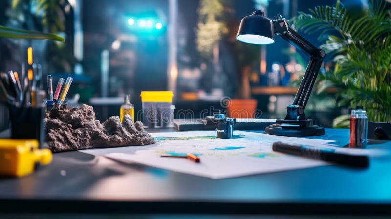 Desk Scene Exploration and Discovery a Desk with Tools Maps and Samples ...