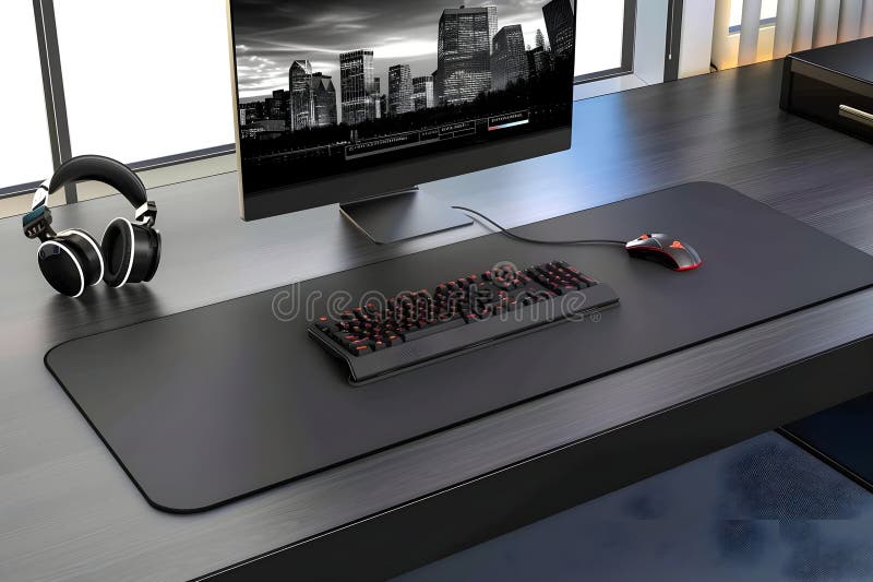 Desk Setup with Computer and Accessories from Top Angle Generative AI ...