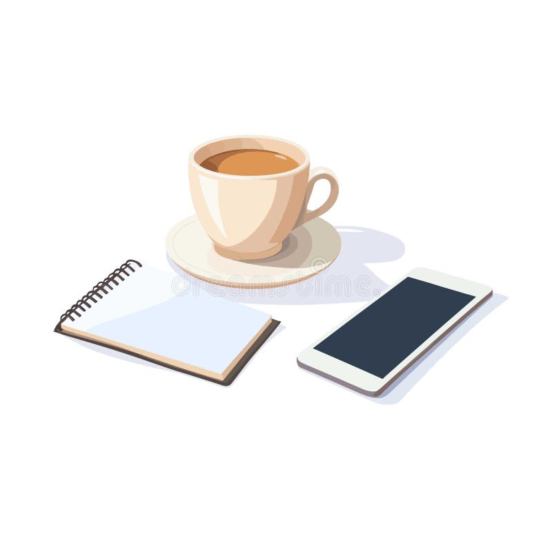 A Desk Setup with a Cup of Coffee Notepad and Smartphone. Minimal ...