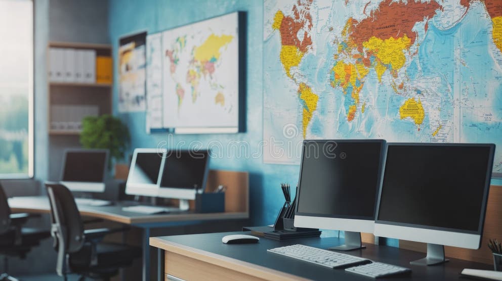 A Desk Setup Featuring Two Computer Monitors and a Keyboard, Ideal for ...