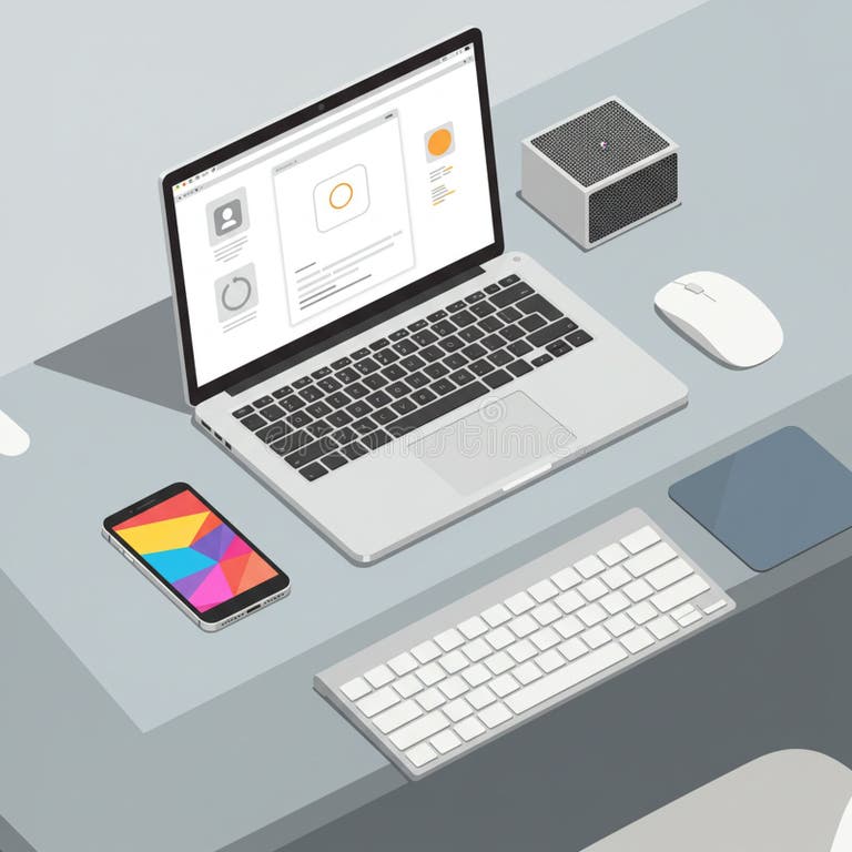 A Desk Setup with a Laptop Displaying User Interface Designs. a ...