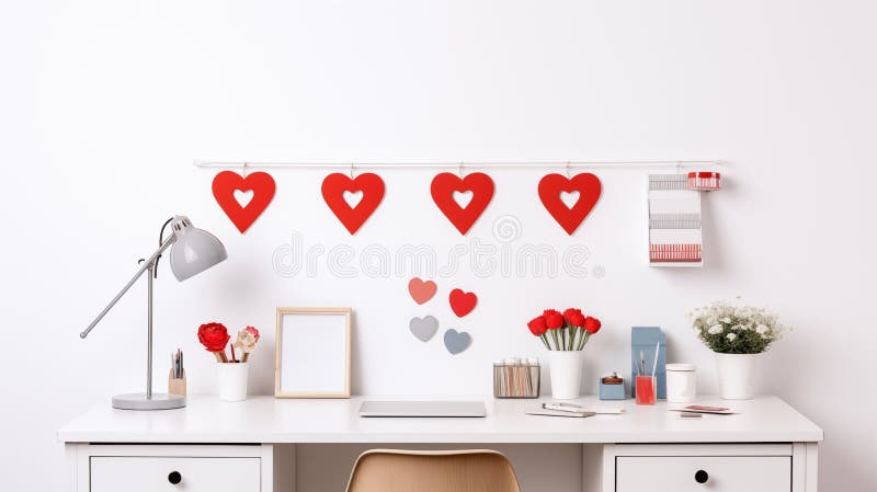Desk Setup with Love-themed Decorations, Creating a Heartwarming ...