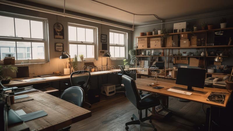 A Cozy Clutter-free Desk Setup in a Modern Coworking Space Created with ...