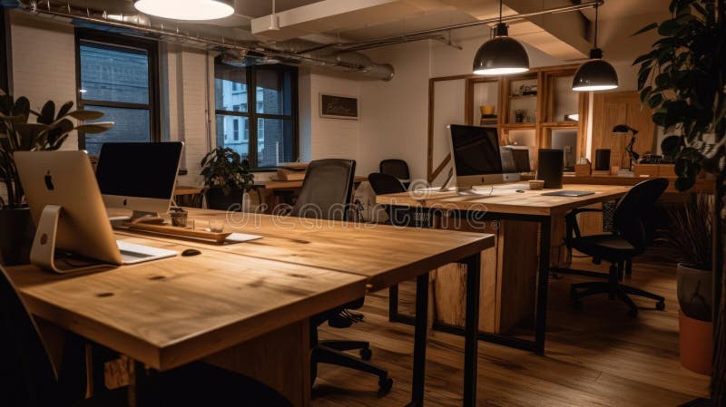 A Cozy Clutter-free Desk Setup in a Modern Coworking Space Created with ...