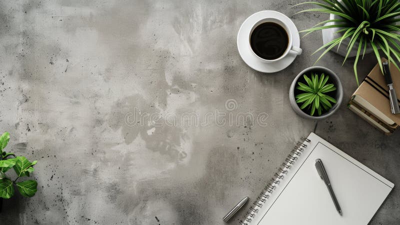Desk Setup Top View Desk with Copy Space Cement Texture Table Workspace ...