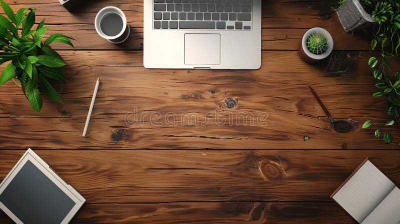 Desk Setup Top View Desk with Copy Space Wood Texture Table Workspace ...