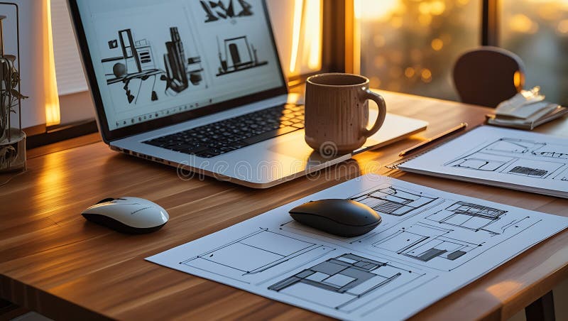 Desk Setup for Work and Draw Stock Photo - Image of cabinetry, floor ...