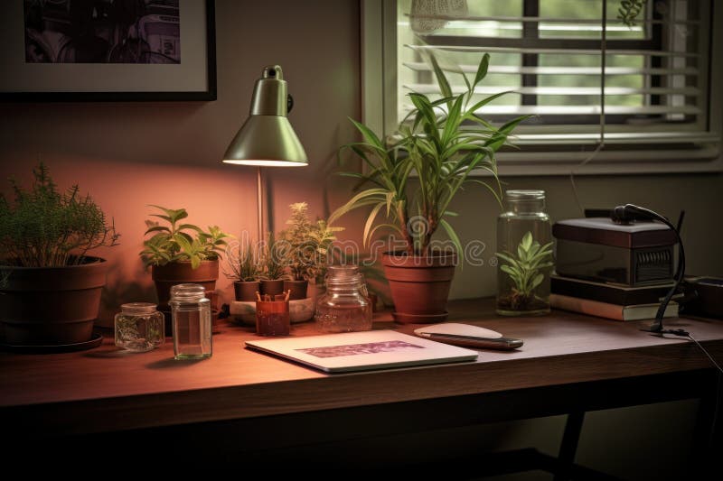 Desk with a Small Plant-infused Setup for Relaxation Stock Image ...