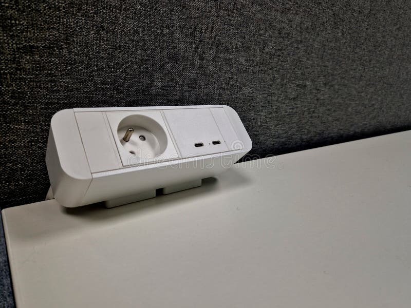 Desk Socket on the Work Table with 220, 230 Volt and 12V Usb. Stock ...
