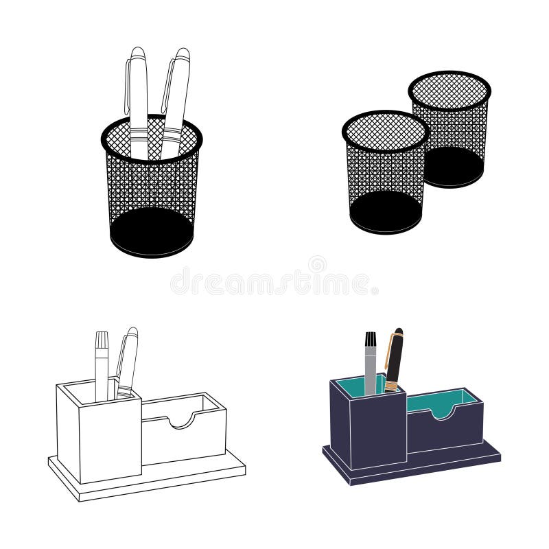Desk Stationery Holder Design Stock Vector - Illustration of white ...