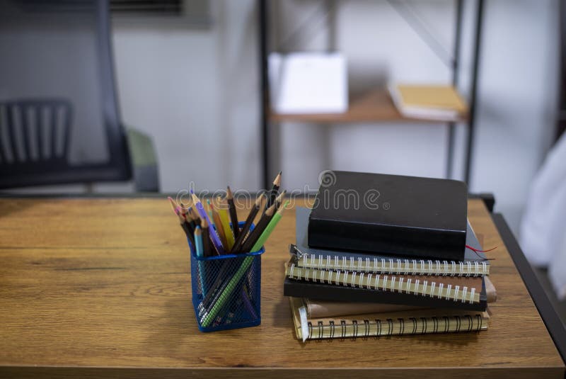 Desk for Student Education Concept. Book and Pencil on School Table for ...