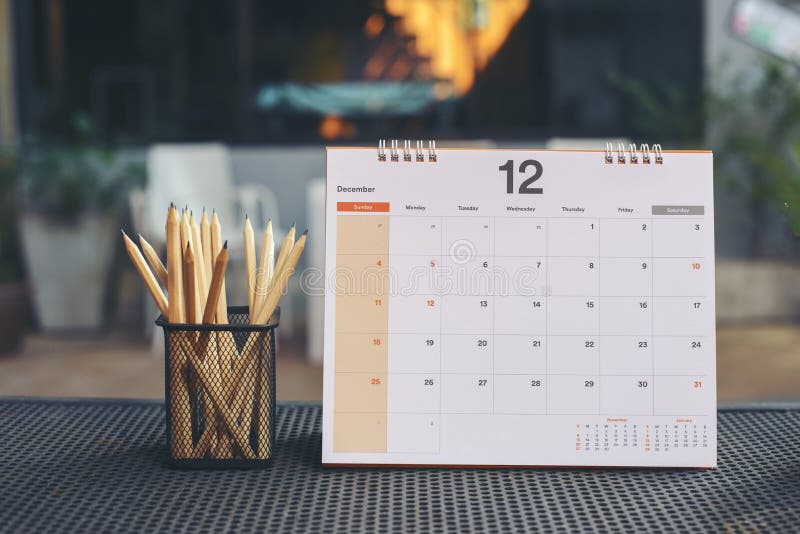 Desk for Student Education Concept. Calendar, Pencils, Book, Note Pad ...
