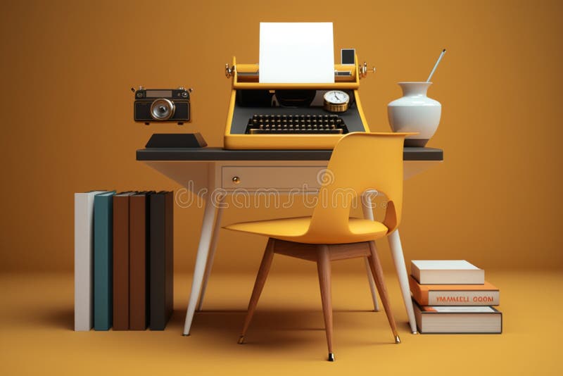Retro Desk Study Background White and Orange, Generative Ai Stock ...