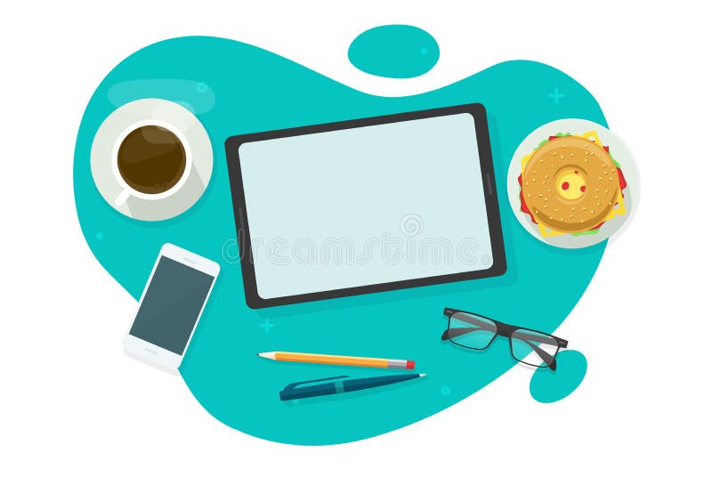 Desk Table Up Above with Tablet Computer Blank Empty Screen Vector ...