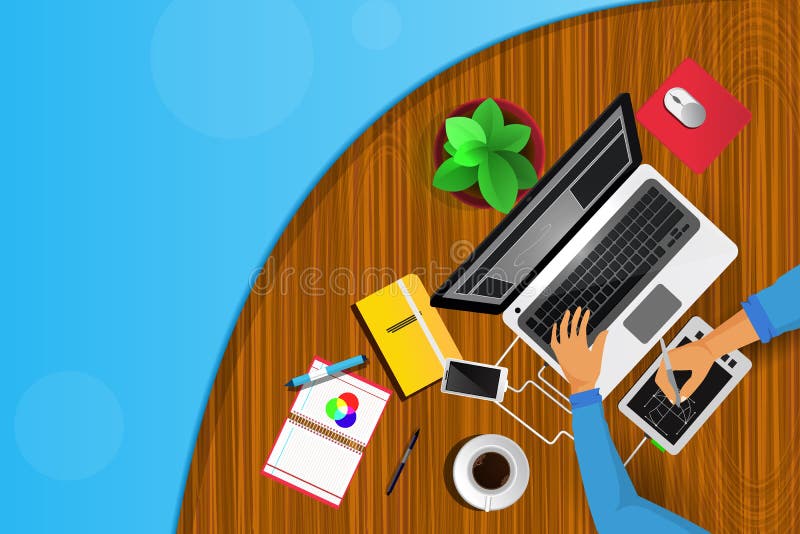 Desk Top View of the Designer. Stock Illustration - Illustration of ...
