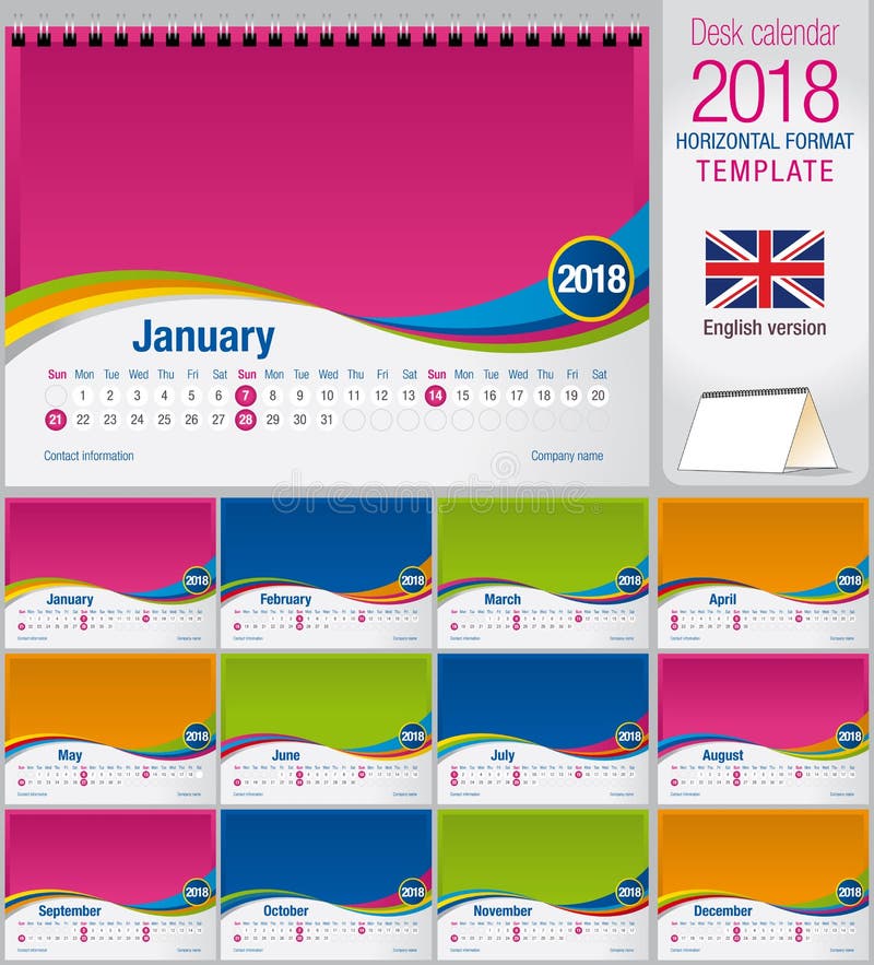 Desk Triangle Calendar 2018 Colorful Template. Size: 210mm X 150mm ...
