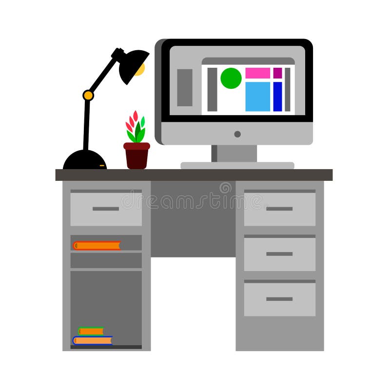 Desk Vector Work Table Design Office Object Illustration Graphic Stock ...