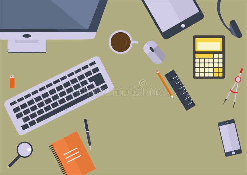 Desk view flat design stock vector. Illustration of ideas - 69569193