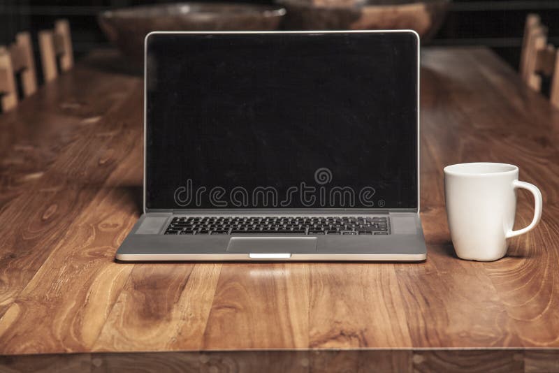 Desk View in the Office, Computer and Coffee, Top View on the Co Stock ...