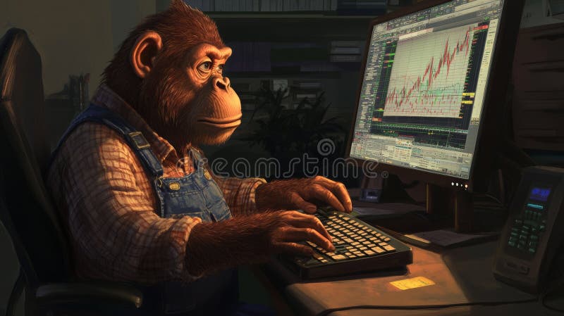 A Desk is Where a Monkey is Sitting, and it is Using a Computer ...
