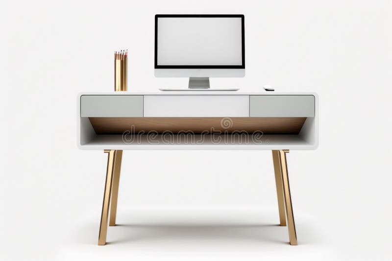 Contemporary Desk in Cartoon Style Stiker on White Background on ...