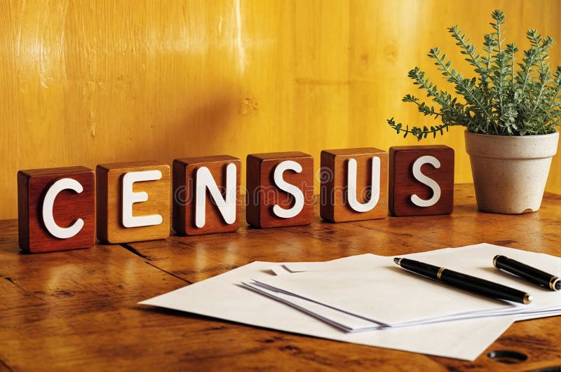 A Desk with a Wooden Block CENSUS Word Text Stock Illustration ...