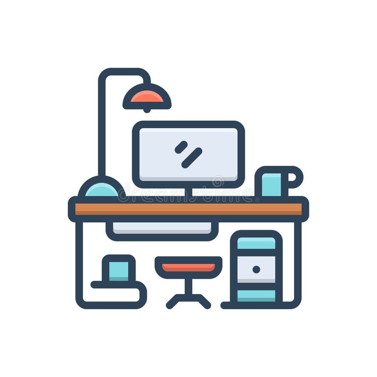 Color Illustration Icon for Desk Work, Computer and Workplace Stock ...