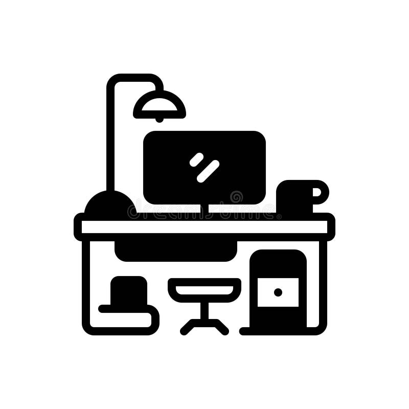 Black Solid Icon for Desk Work, Computer and Workplace Stock ...