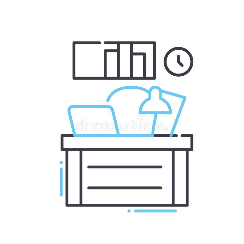 Desk Work Line Icon, Outline Symbol, Vector Illustration, Concept Sign ...