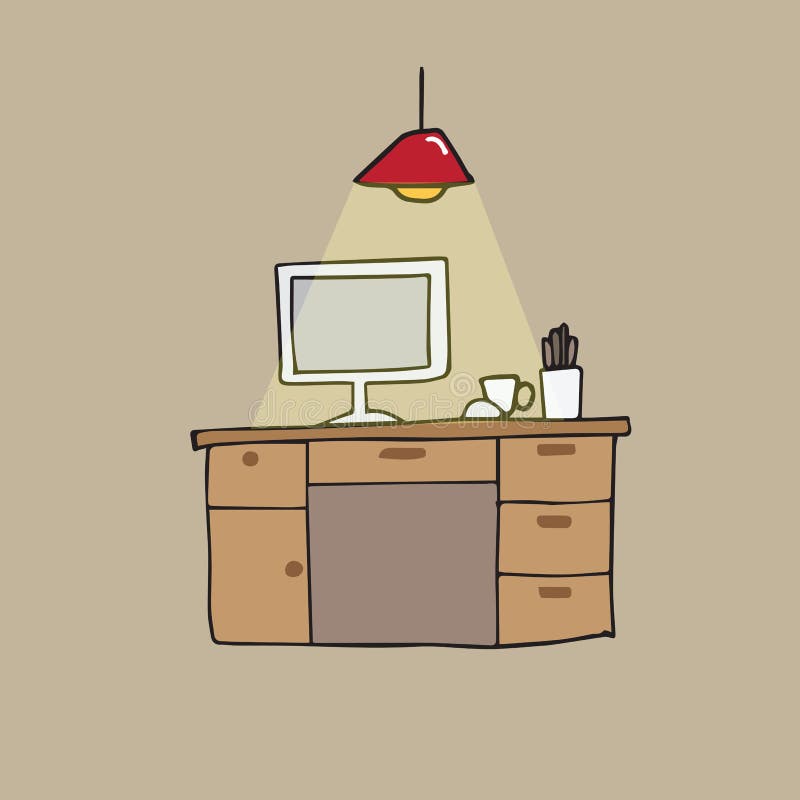 Desk Working Space and Lamp Stock Illustration - Illustration of ...