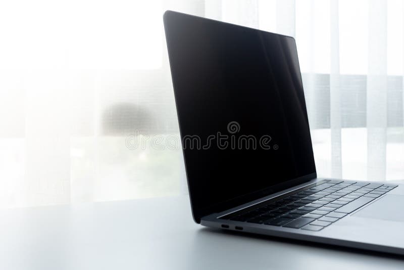 Desk Workplace with Laptop on White Table at Home Office Stock Photo ...