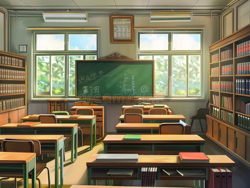 Desks and Blackboard in Classroom Setting, Perfect for Educational ...